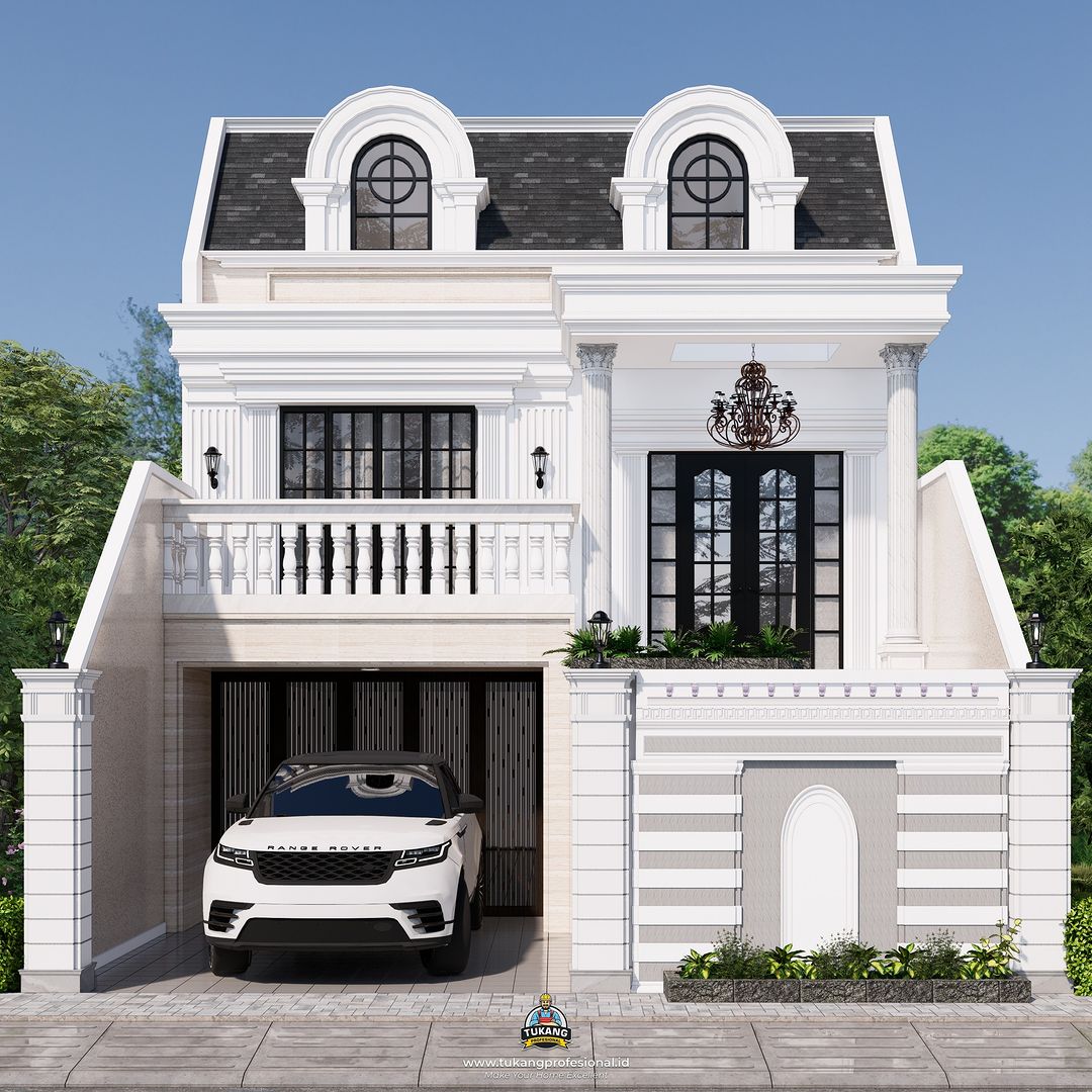 Desain Rumah Klasik Putih 8 x 15 Meter Tampilan Modern ...